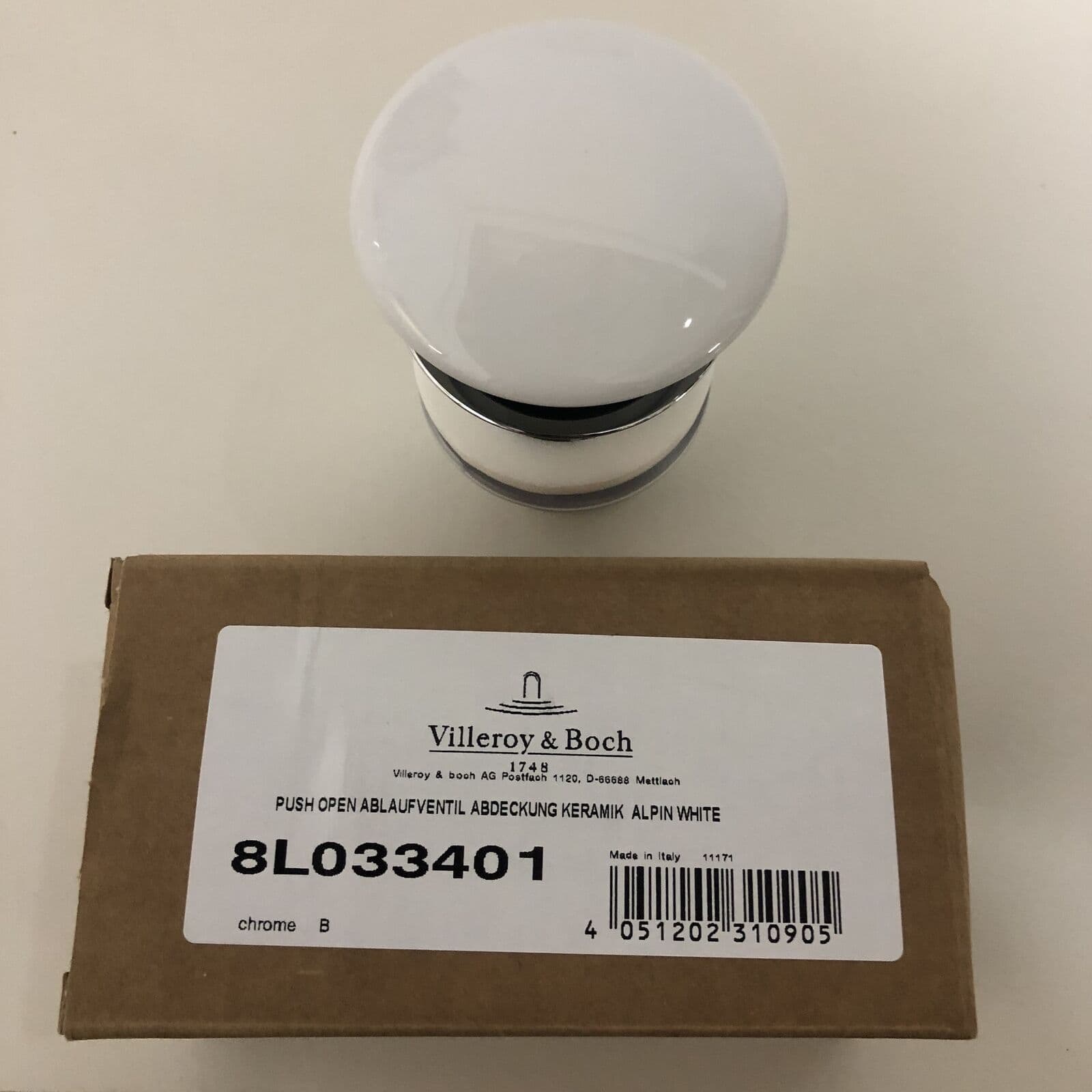 Villeroy & Boch Ceramic Waste Plug Push-Open Click-Clack 8L033401