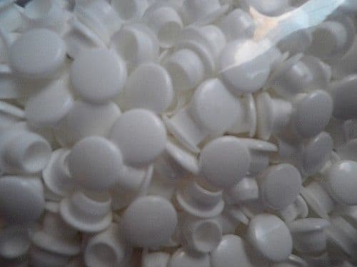 50 White Plastic 8mm Kitchen Cabinet Hole covers Caps