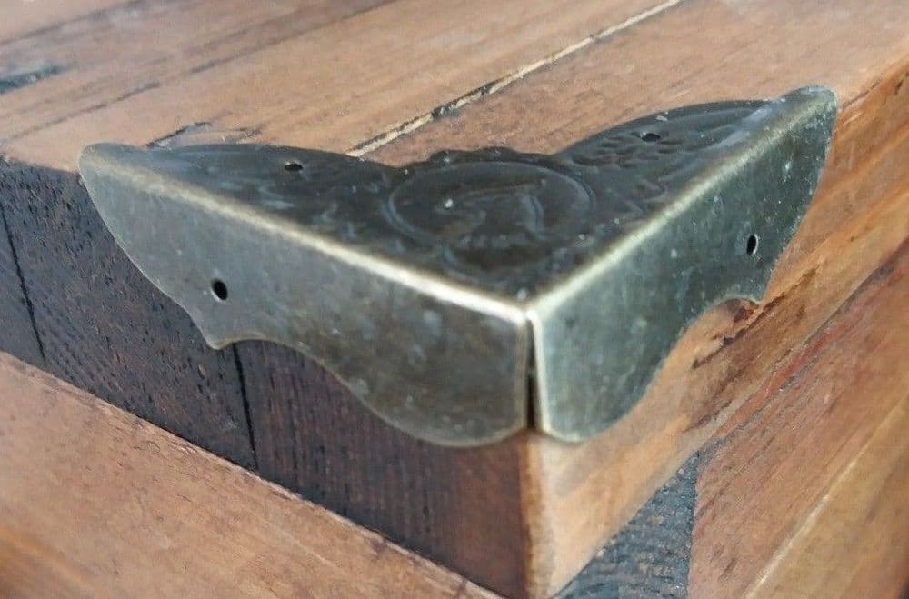Pk of 4 Metal case corners brackets box decorative aged antique 52mm ...