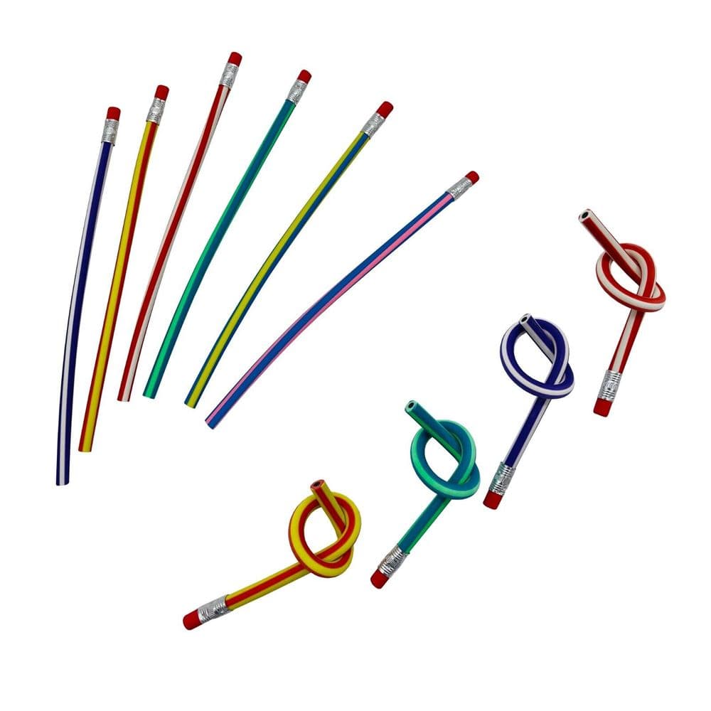 10 Pack Soft Flexible Bendy Pencils with Rubber - School Children ...
