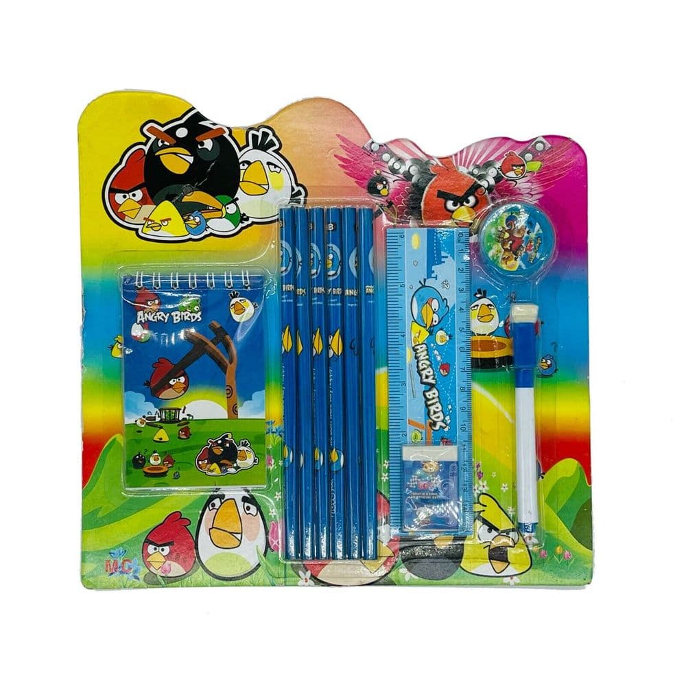 11 Pcs School Angry Birds Stationery Set - Note Book Pencils Ruler Rubber
