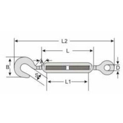 12mm STAINLESS STEEL TURNBUCKLE HOOK and EYE marine wire rope rigging yacht