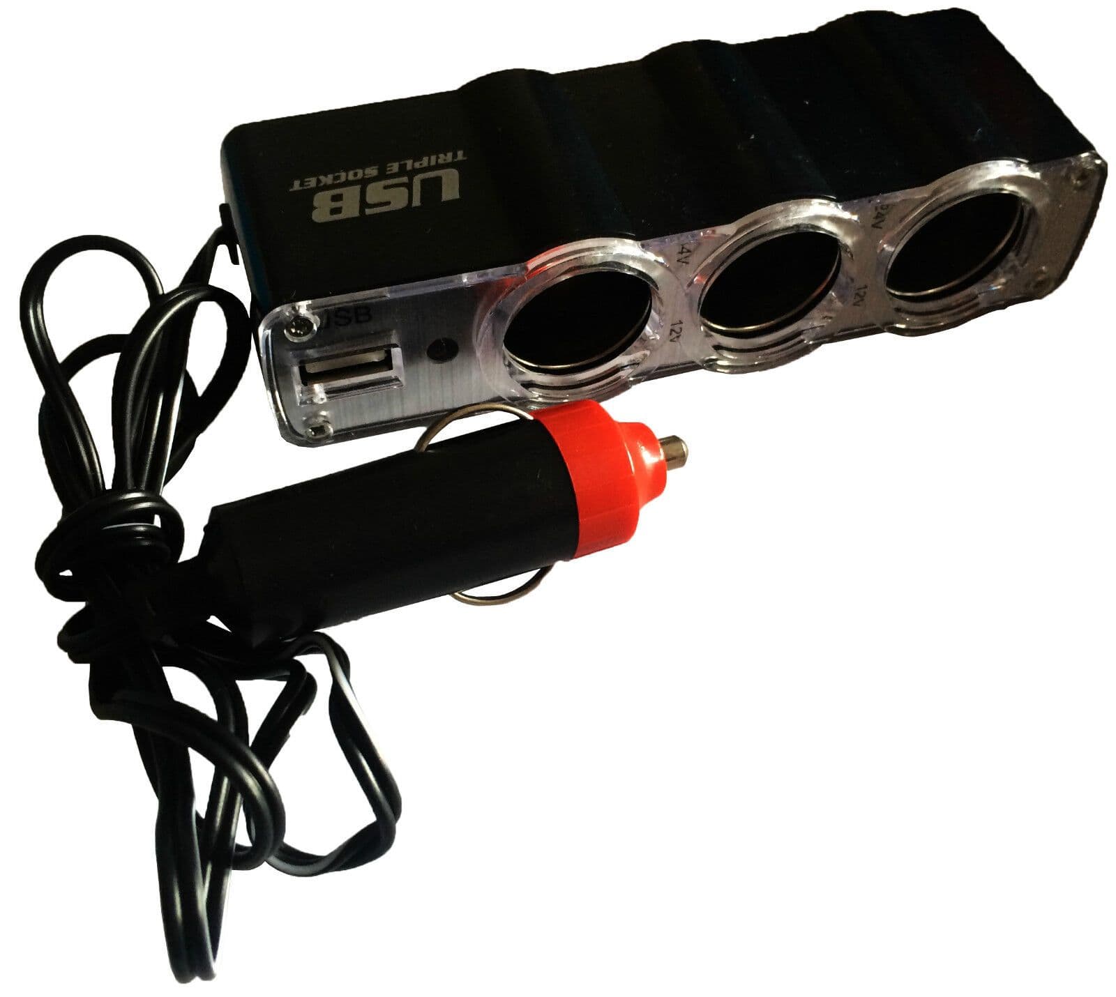 12v CAR TRIPLE SOCKET SPLITTER with USB ADAPTOR cigarette lighter
