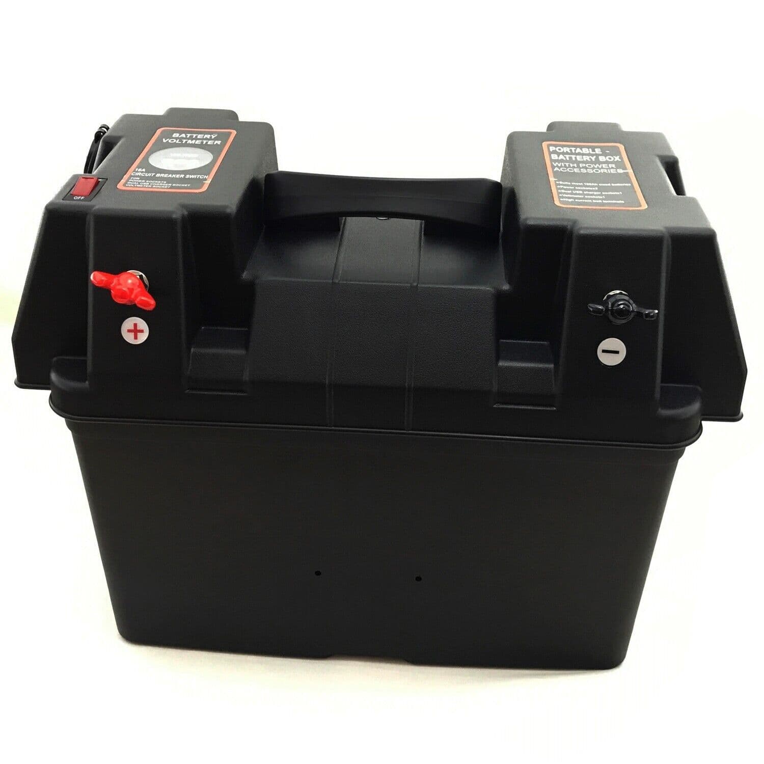 12v Leisure Battery Box with Electrics Voltmeter 2 x USB & 2 x 12V Sockets