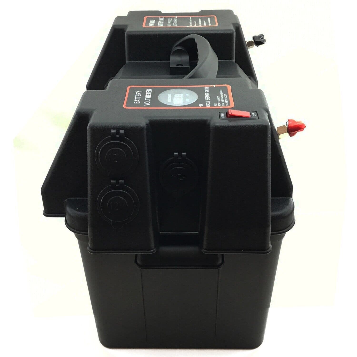 12v Leisure Battery Box with Electrics Voltmeter 2 x USB & 2 x 12V Sockets