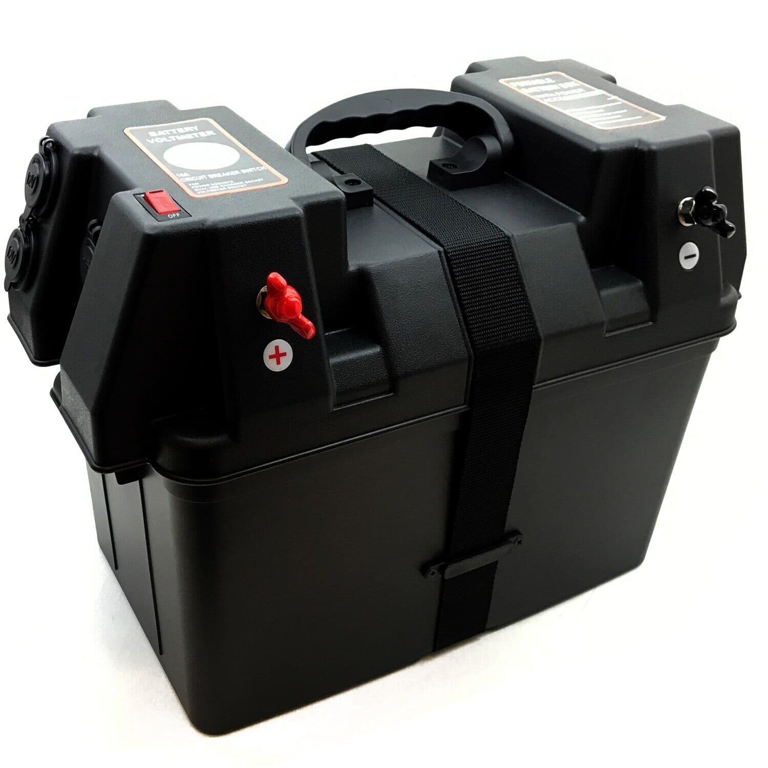 12v Leisure Battery Box with Electrics Voltmeter 2 x USB & 2 x 12V Sockets