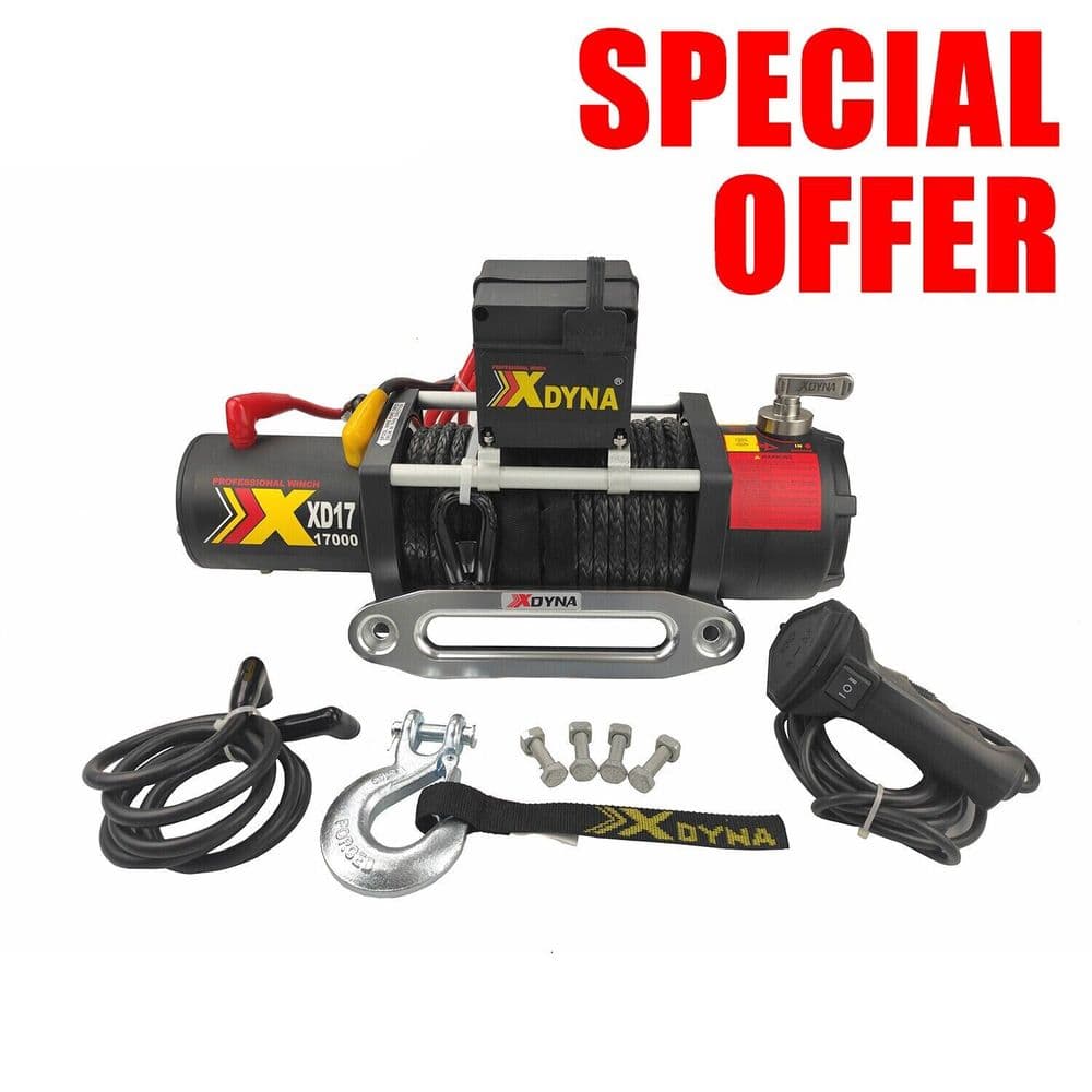 17000lbs x 24v ELECTRIC Recovery WINCH 246 1 x 6 6hp 28m SYNTHETIC ROPE ...