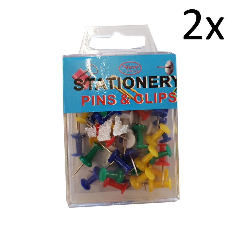 2 packs x STATIONERY PUSH PINS and CLIPS office board home school