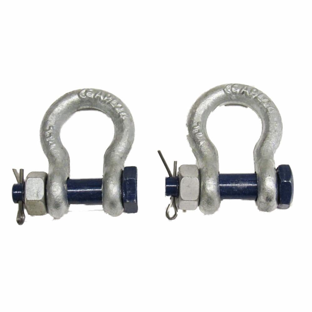 2 x 1 TON GALVANISED US ALLOY STEEL BOW SHACKLE with SAFETY PIN lifting ...