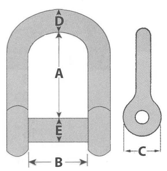 2 X 12mm STAINLESS STEEL MARINE WIDE DEE SHACKLES with CAPTIVE PINS ...