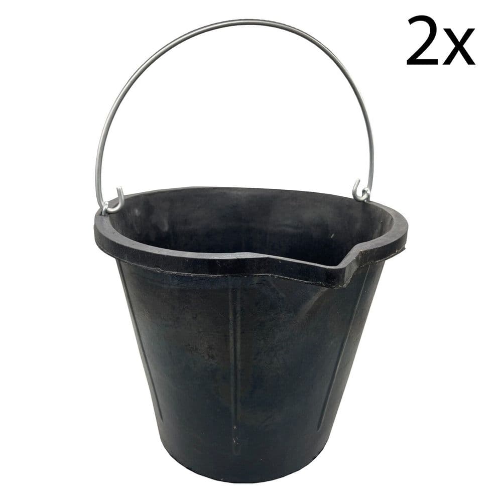 2 x 14 Litre Rubber Bucket builders horse cattle water skip feed livestock