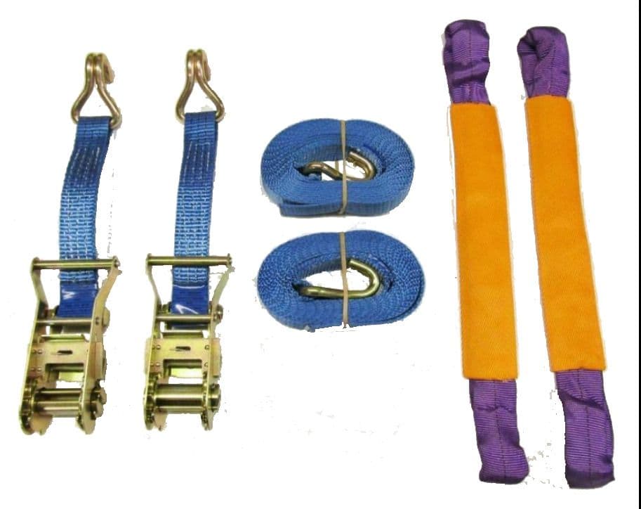2 x 35mm x 4M RATCHET TIE DOWN RECOVERY WHEEL STRAPS with ROUND SLINGS ...