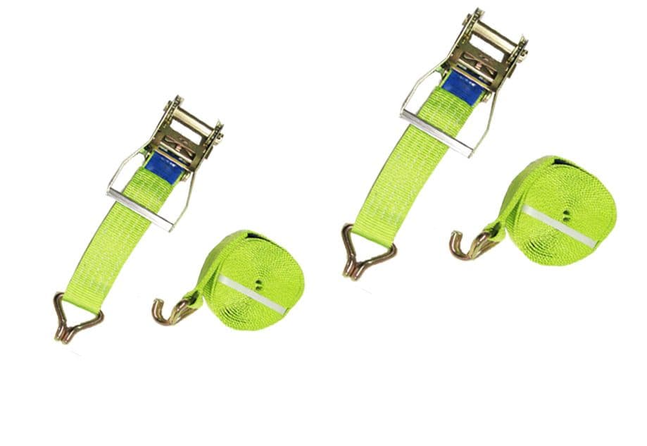 2 x 50mm x 6 metre High Visibility RATCHET LASHING STRAPS MBL 5T Claw Hook