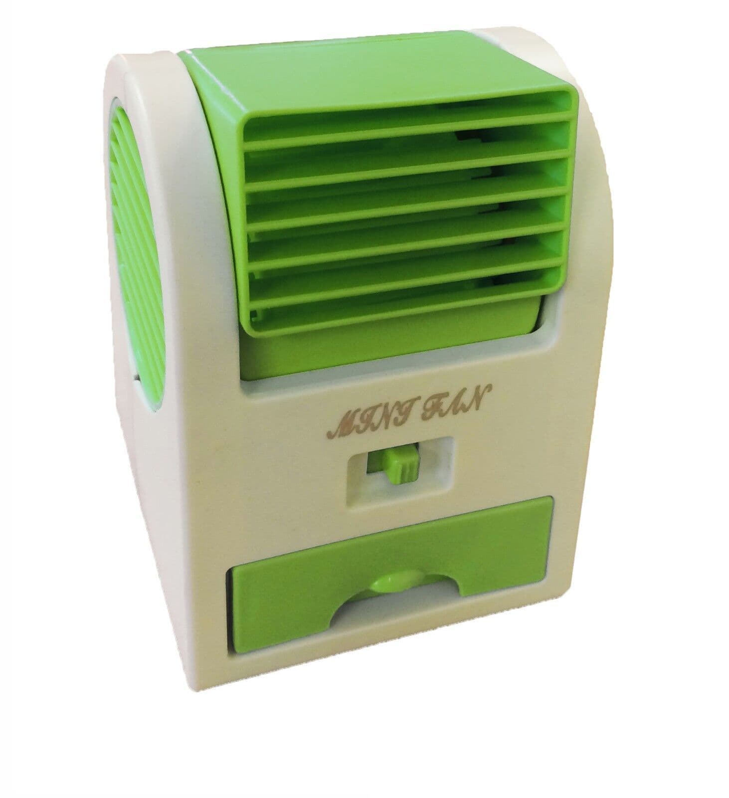 2 x BLADELESS MINI PORTABLE FAN with drawer to hold 50ml WATER USB or ...