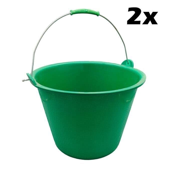 2 x Green Plastic Buckets water feed storage container builder tiling ...