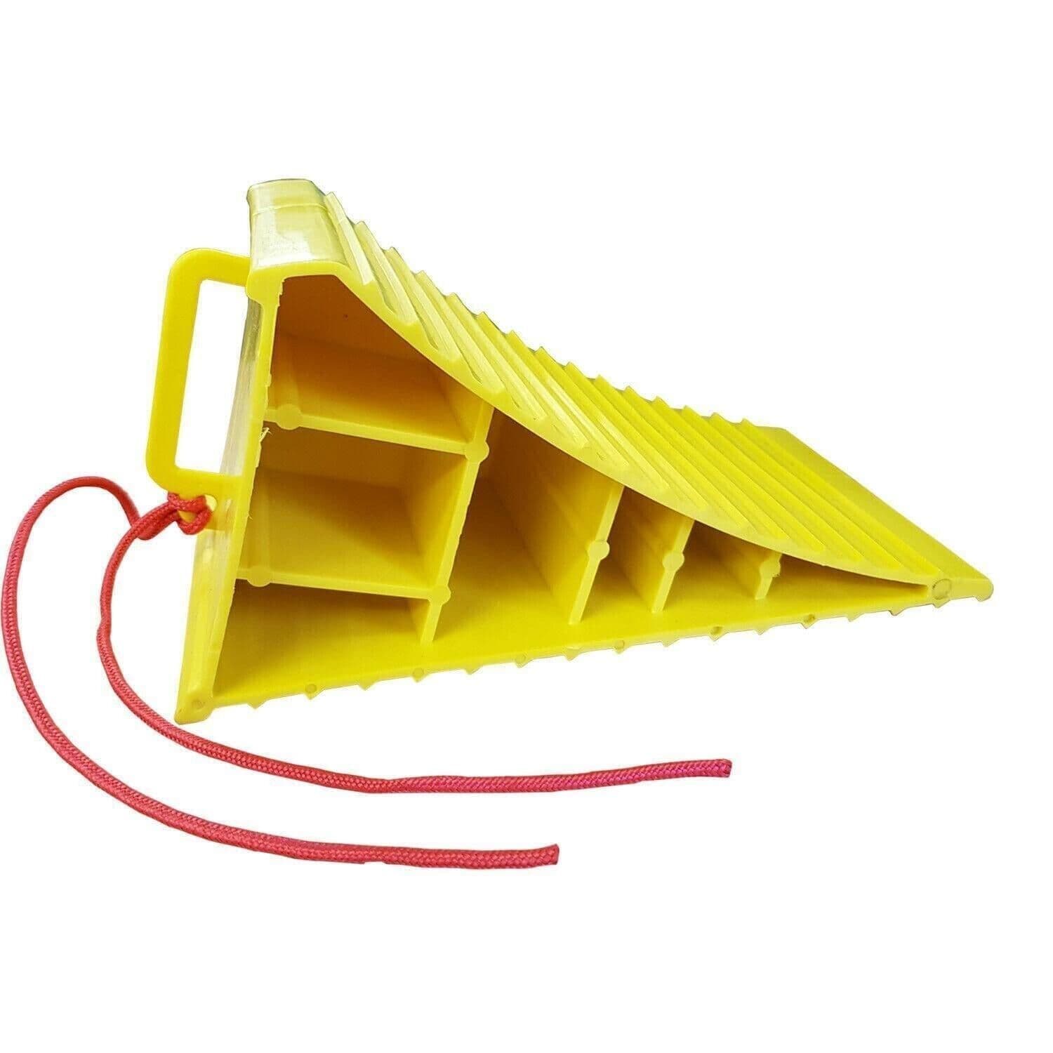 2 x LARGE WHEEL CHOCKS with HANDLE and ROPE motorhome caravan car van ...