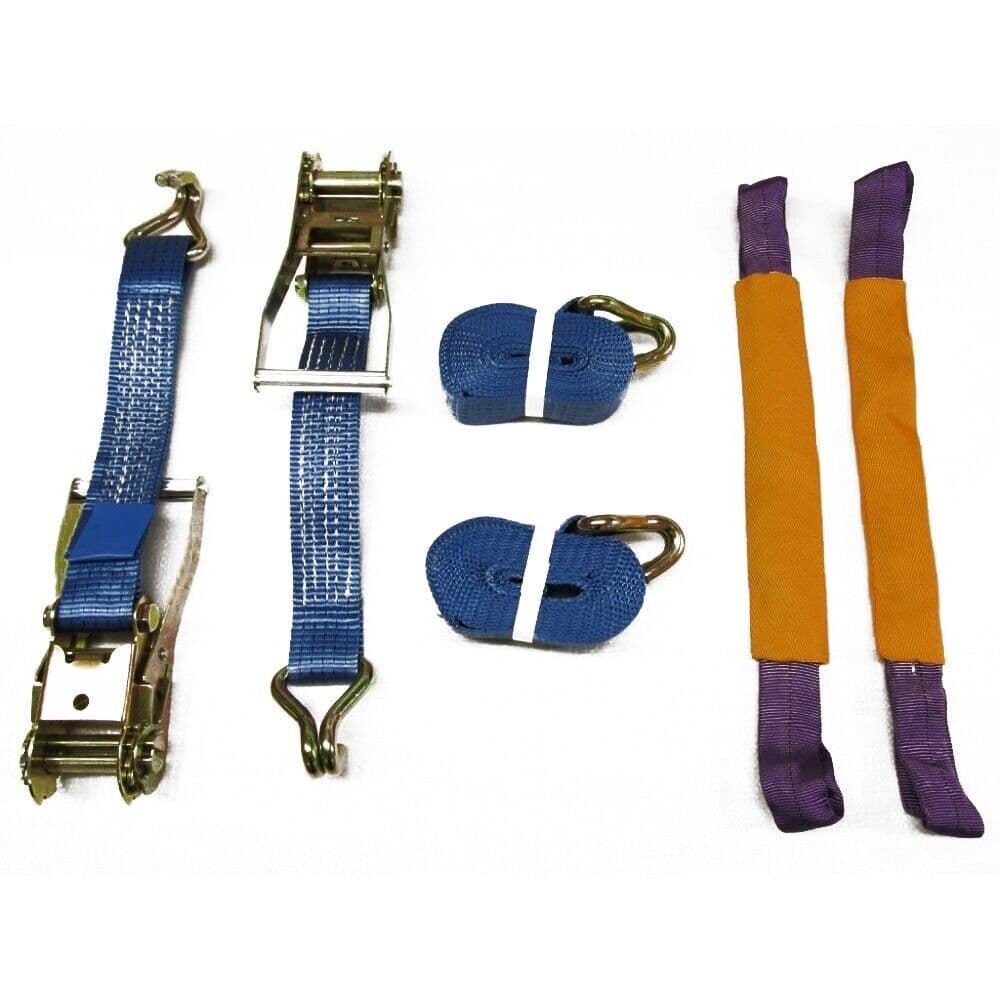 2 x Recovery Ratchet Wheel Strap Pack 50MM 6 Metre 5T Round Slings Tie Down