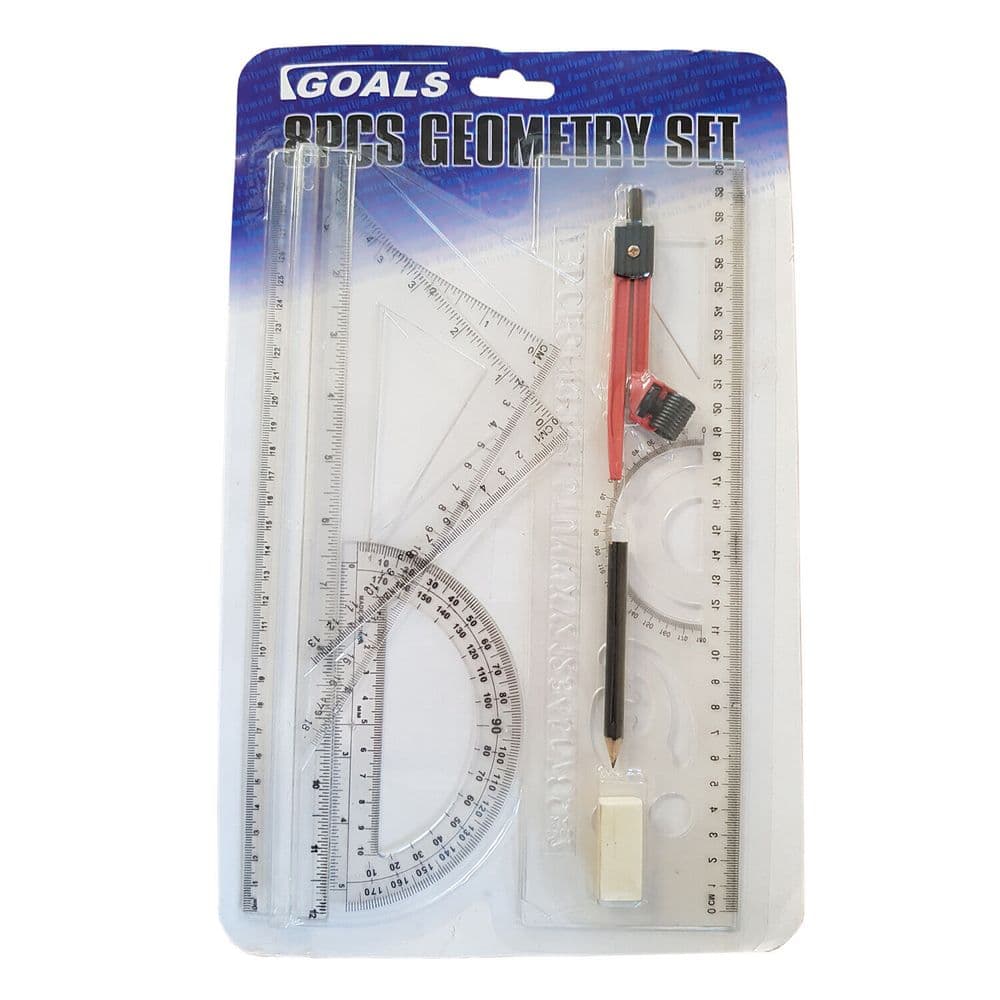 2 x SCHOOL 8 pc GEOMETRY STATIONERY SET ruler pencil rubber protractor etc