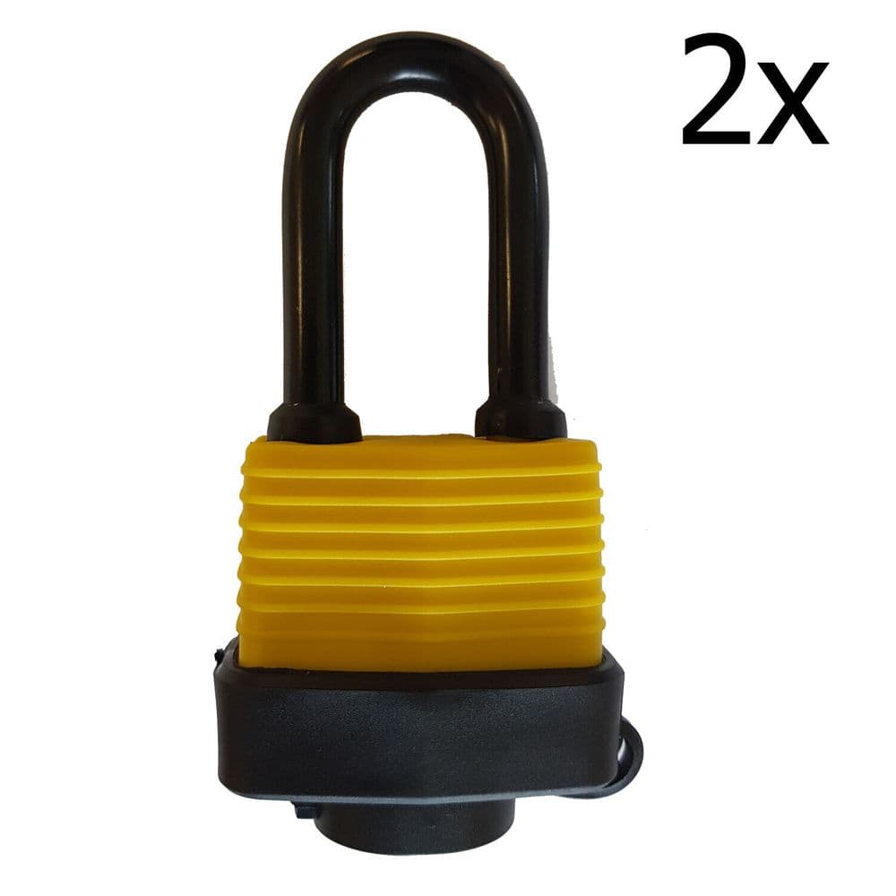 2 x WEATHERPROOF LAMINATED STEEL LONG SHACKLE PADLOCK - 50mm - gate ...