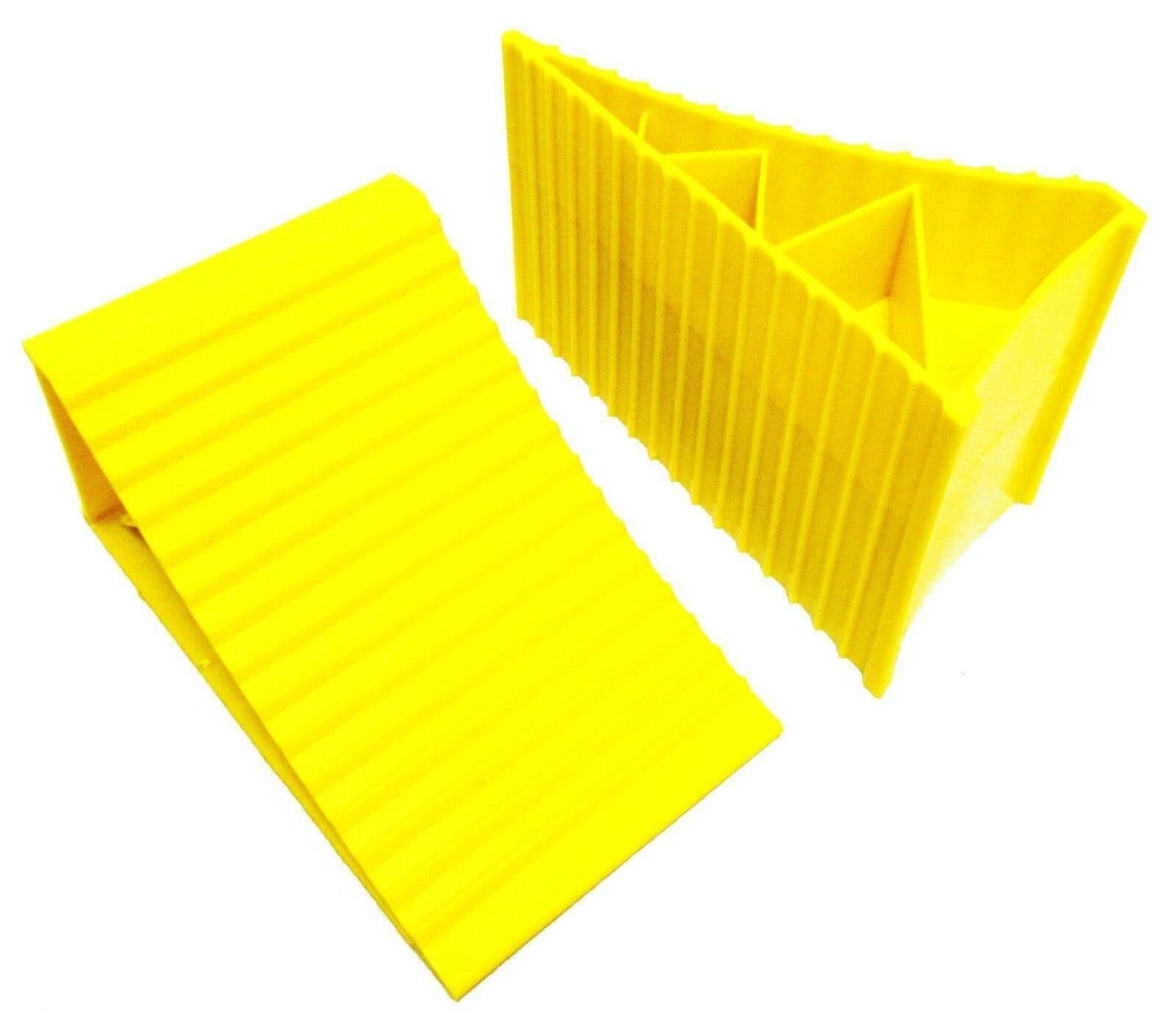 2 x WHEEL CHOCKS YELLOW LARGE PLASTIC caravan motorhome horsebox ...