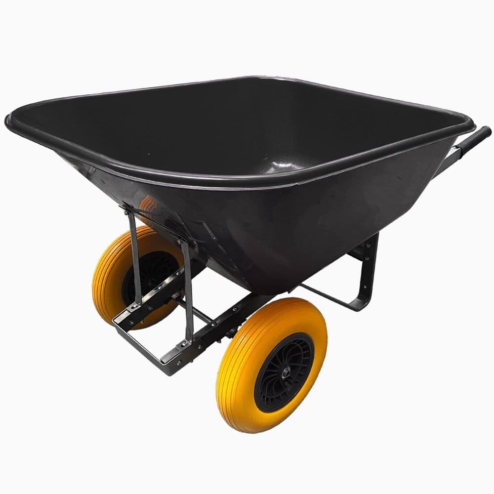 200L XL Big Wheelbarrow Puncture Proof Twin Wheels Hay Stable Manure ...
