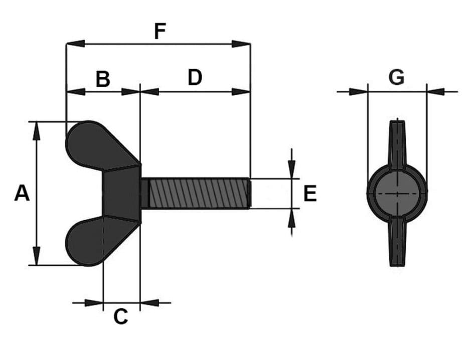 24mm X 95mm STAINLESS STEEL MARINE BUTTERFLY WING BOLT boat thread yacht
