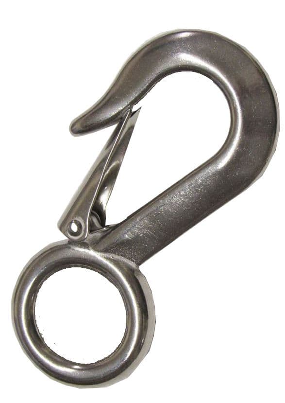 28mm STAINLESS STEEL MARINE LARGE EYE HOOK with SAFETY CATCH boat rope deck