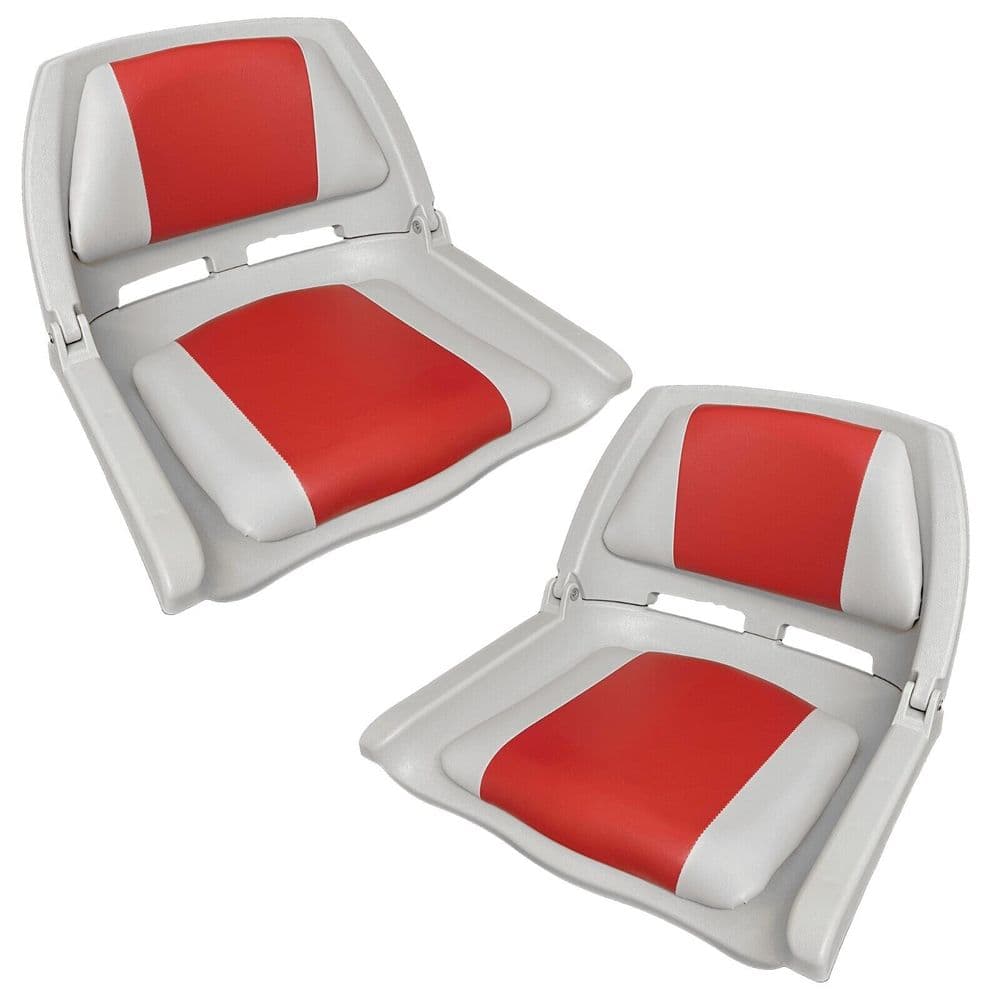 2x Folding Boat Seat Padded Marine Vinyl Grey & Red Yacht Yishing Rib ...