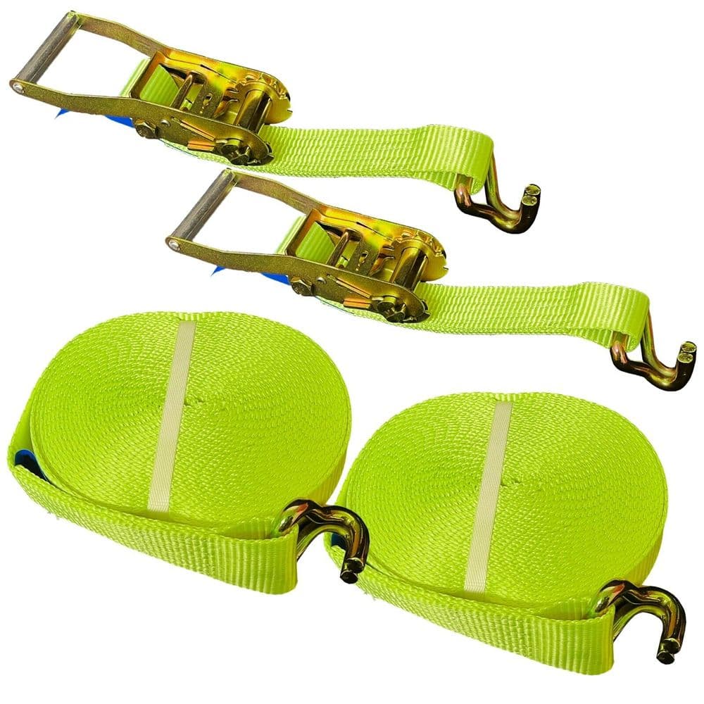 2x Ratchet Strap 10m 50mm 5T - 5000kg 10 Metre High Visibility Lashing ...
