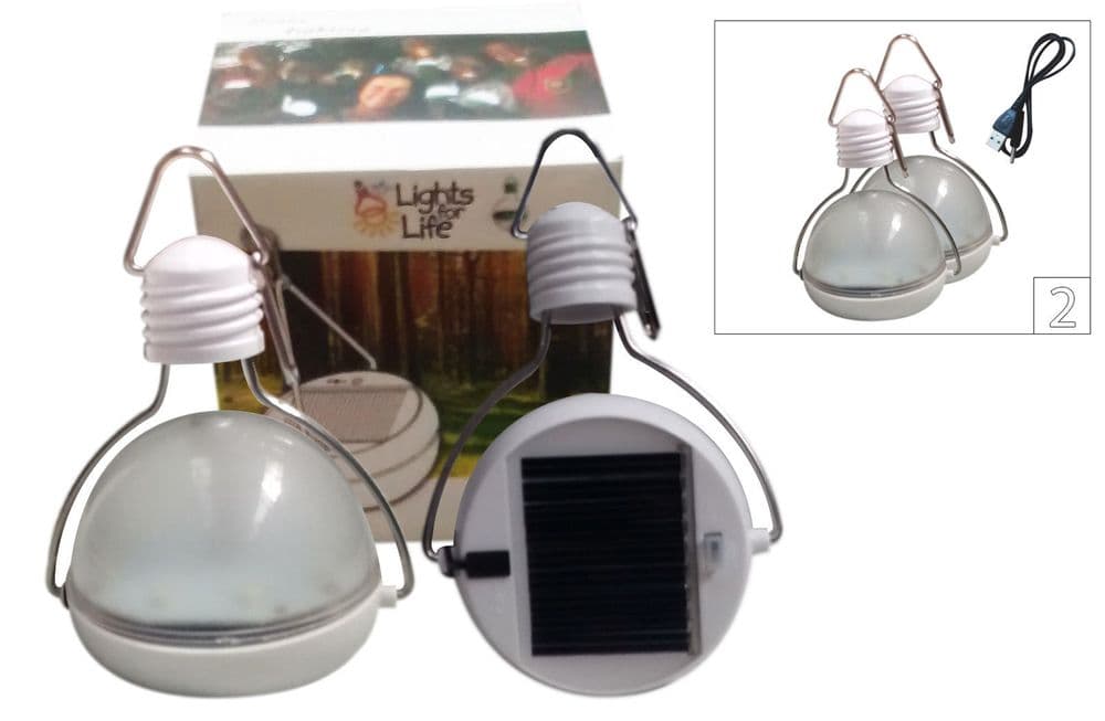 2x SOLAR POWERED HANGING CAMPING LIGHT USB CHARGING CONNECTION CABLE ...