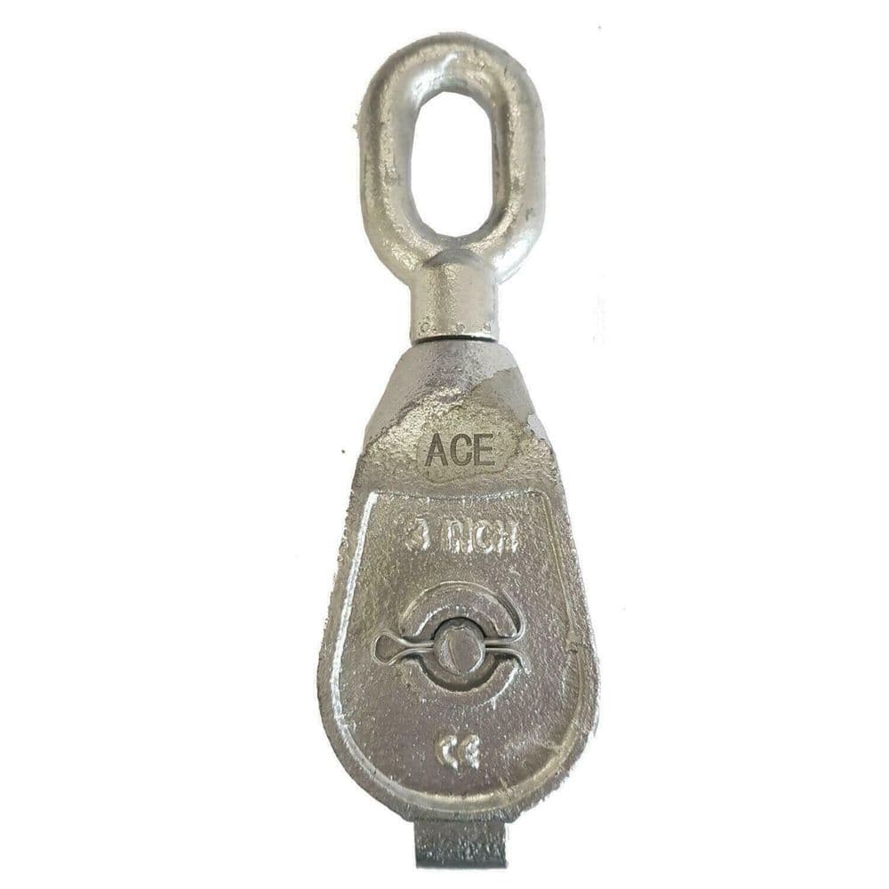3" GALVANISED MALLEABLE IRON DOUBLE SHEAVE PULLEY BLOCK with SWIVEL EYE ...