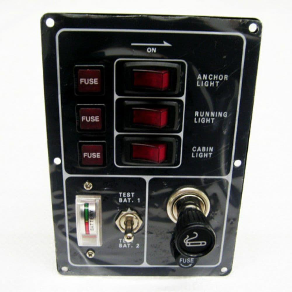 3 GANG 12v MARINE SWITCH PANEL with CIGARETTE LIGHTER and BATTERY TEST boat