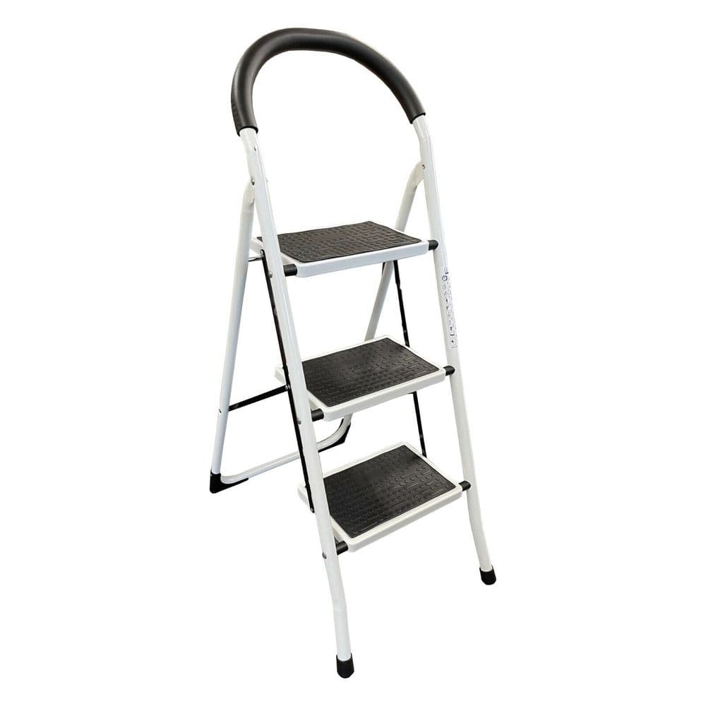 3 STEP STEEL FOLDING NON SLIP STEP LADDER home workshop garage caravan ...