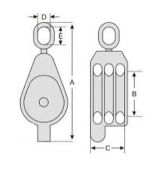 4 x 1T TREBLE GALVANISED IRON BLOCKS WITH SWIVEL OVAL EYE marine boat ...