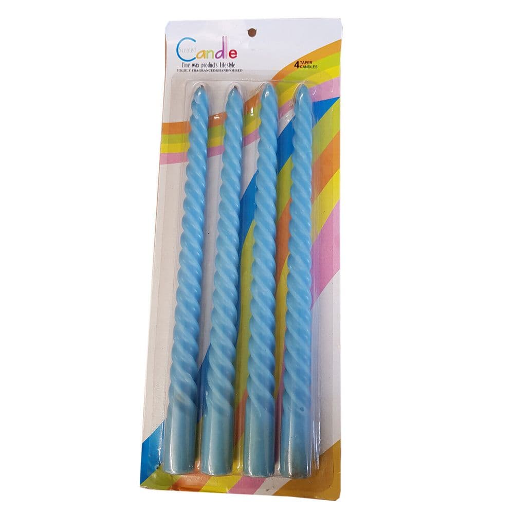 4 x 250mm long BLUE WAX TABLE CANDLES birthday party