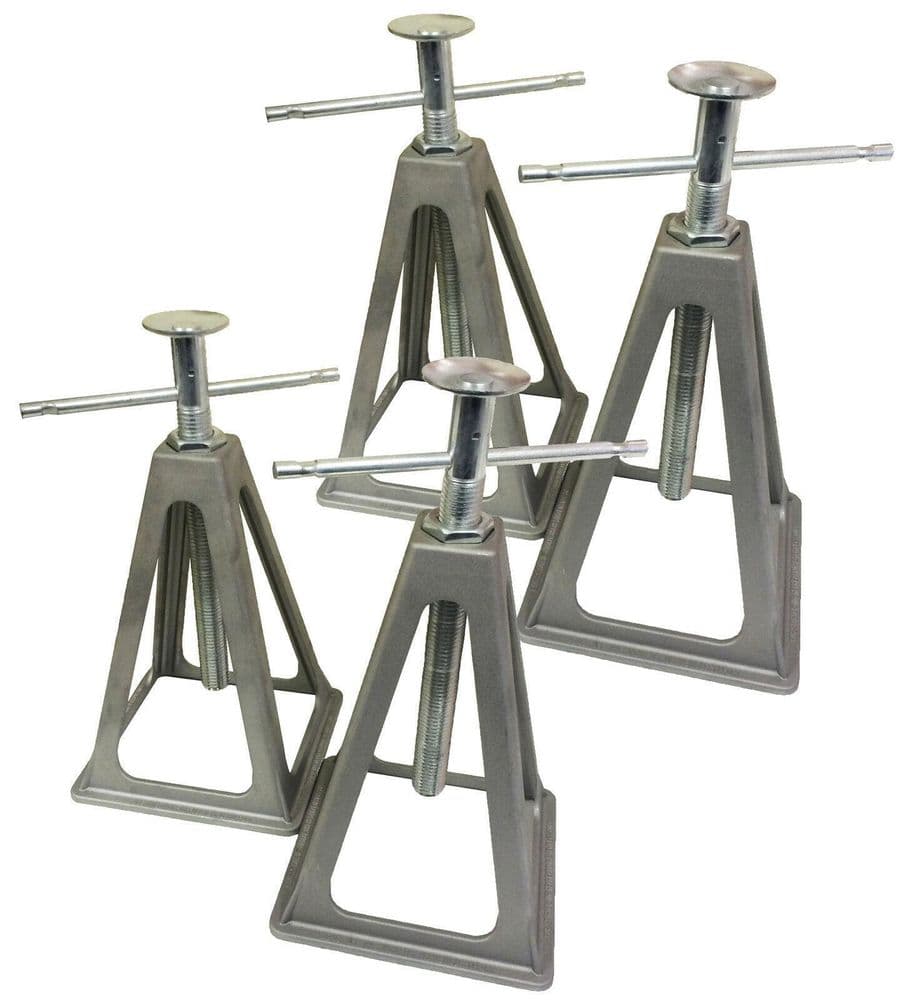 4 x ALUMINIUM STABILISING JACK STANDS adjustable axle levelling caravan ...
