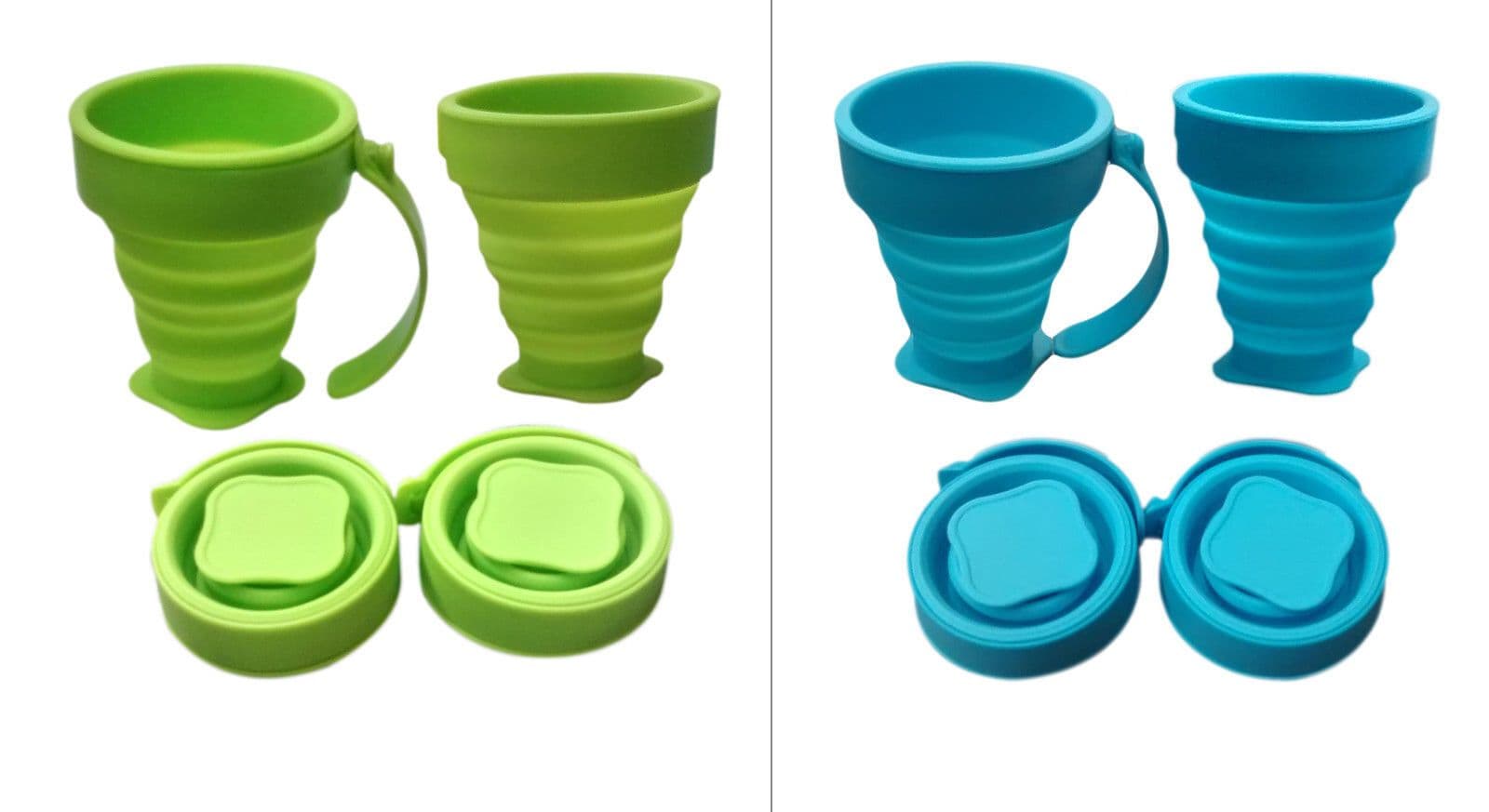 4 x COLLAPSIBLE FOLDING CUPS with FOLDING HANDLE Backpacking Camping