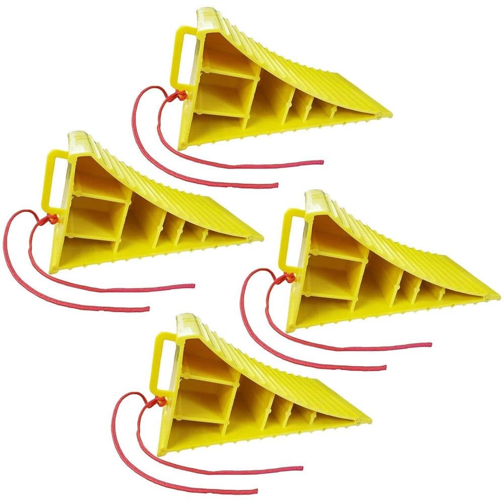 4 x LARGE WHEEL CHOCKS with HANDLE and ROPE motorhome caravan car van ...