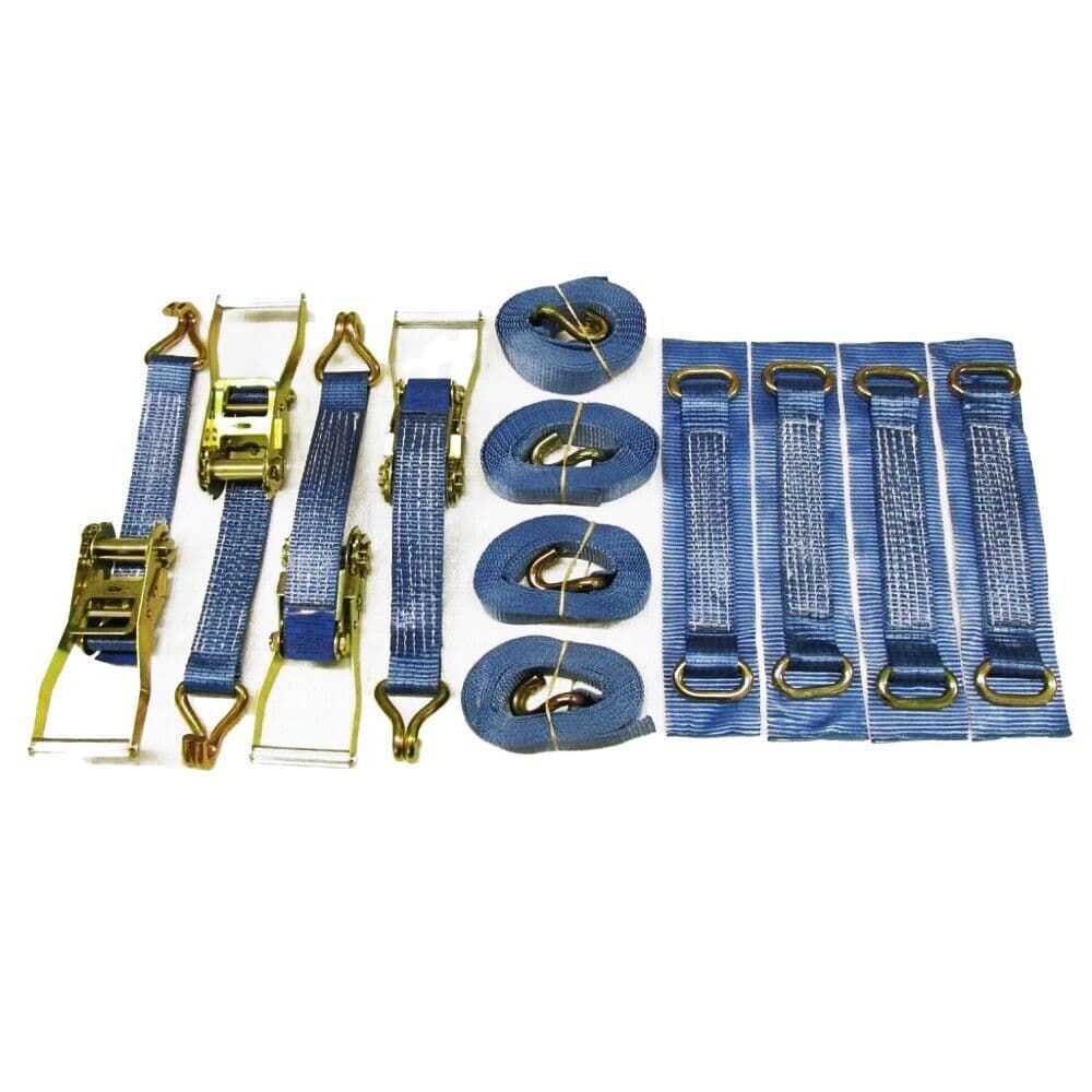 4 x Recovery Ratchet Wheel Strap Set 50MM 4 Metre 5T With Oval Link ...