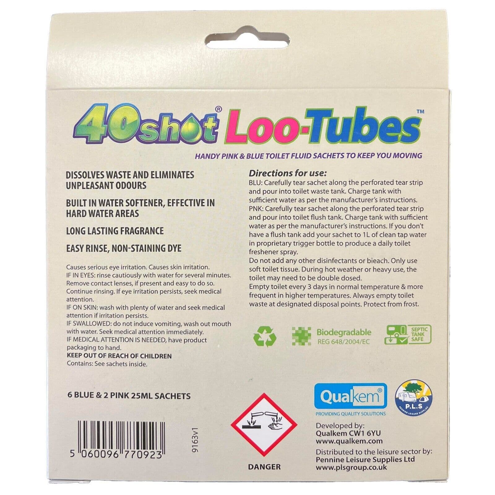 40 Shot Loo Tubes Toilet Sachets Blue Pink caravan motorhome camping boat