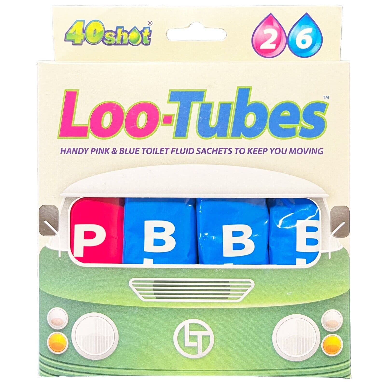 40 Shot Loo Tubes Toilet Sachets Blue Pink caravan motorhome camping boat