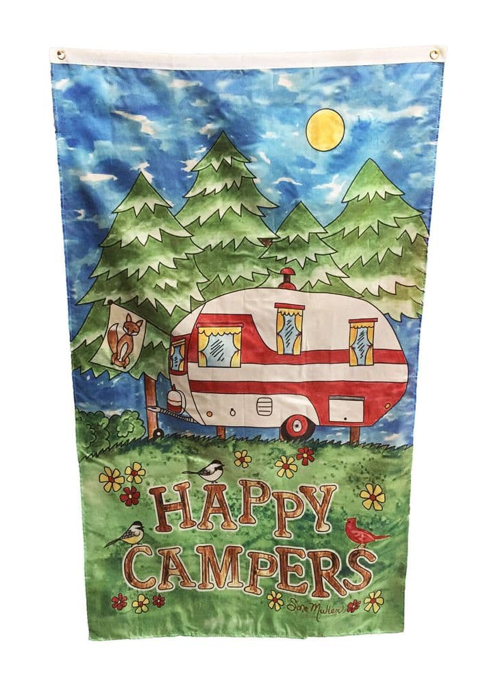 5 feet x 3 feet HAPPY CAMPERS FLAG with EYELETS caravan camping ...