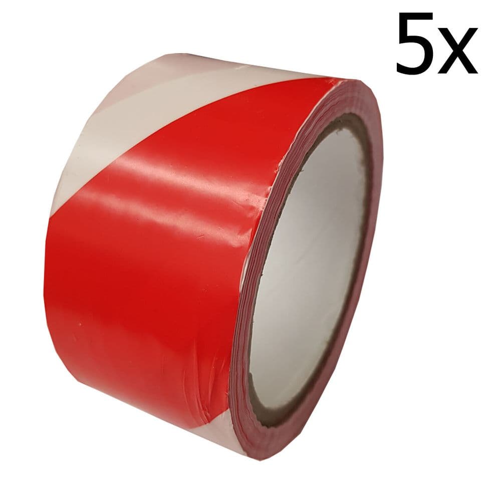 5 x 500 metres BARRIER TAPE NON ADHESIVE RED/WHITE HAZARD WARNING ...