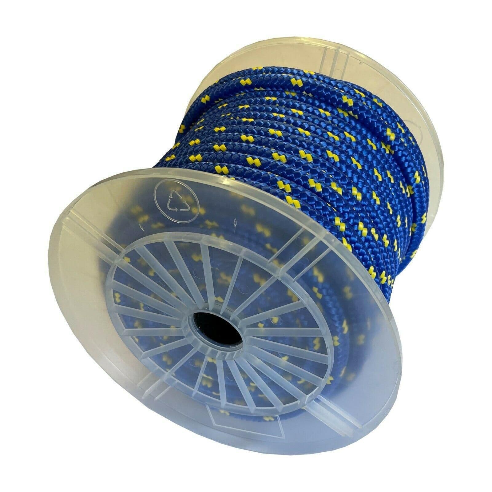 50 metres 12mm BLUE/YELLOW KERNMANTLE BRAIDED POLYPROPYLENE ROPE marine ...