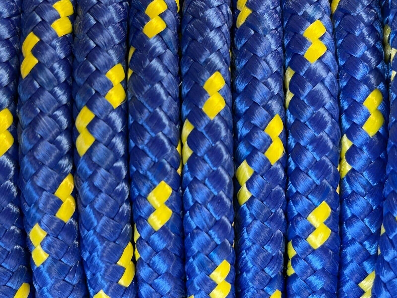 50 metres 12mm BLUE/YELLOW KERNMANTLE BRAIDED POLYPROPYLENE ROPE marine ...