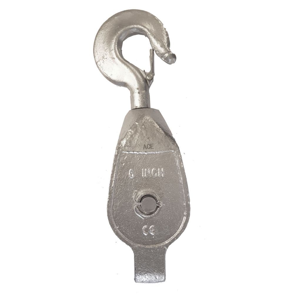 6" GALVANISED MALLEABL IRON DOUBLE SHEAVE PULLEY BLOCK with SWIVEL HOOK ...
