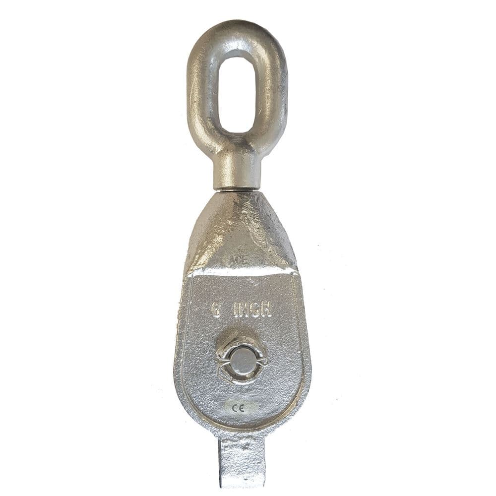 6" GALVANISED MALLEABLE IRON SINGLE SHEAVE PULLEY BLOCK with SWIVEL EYE ...