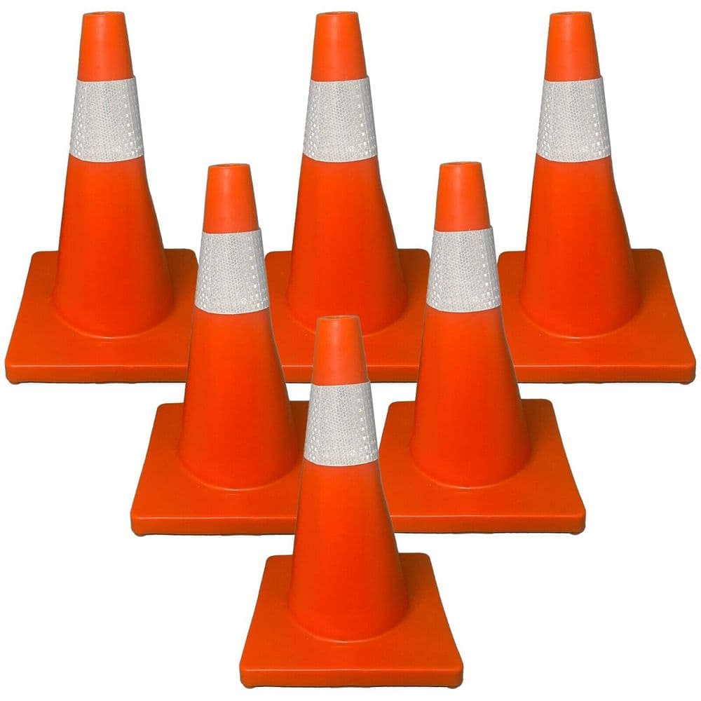 6 x Traffic Cones 450mm Tall Safety Cone Heavy Duty Reflective Road ...