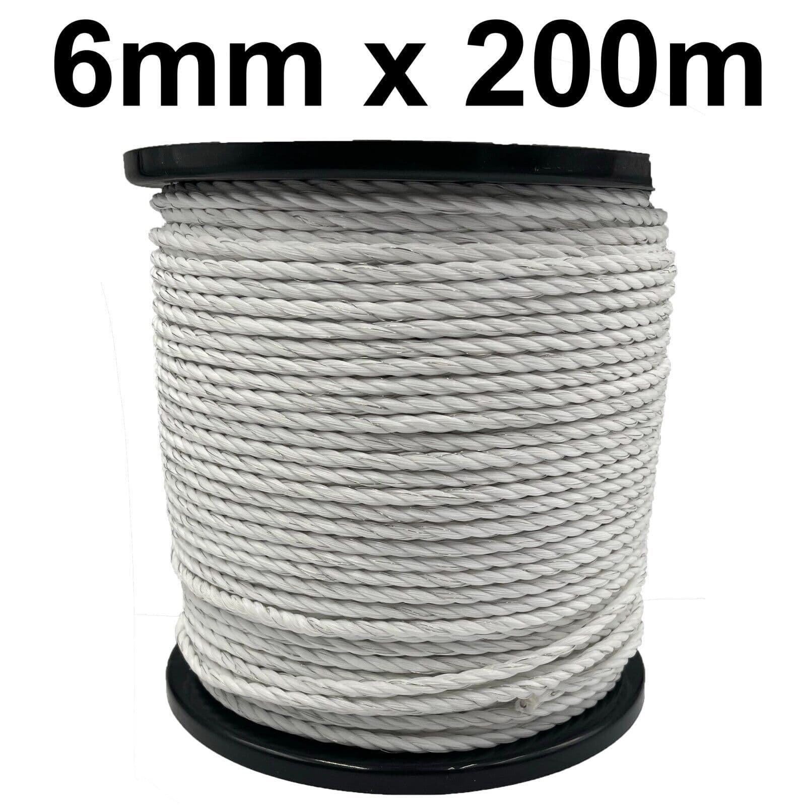 6mm Electric Fence White Poly Rope - 200m Roll Fencing 6 x 0 2mm horse ...