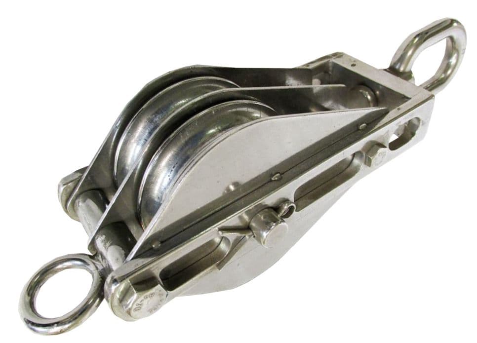 75mm STAINLESS STEEL MARINE DOUBLE SHEAVE BLOCK with SWIVEL EYE yacht